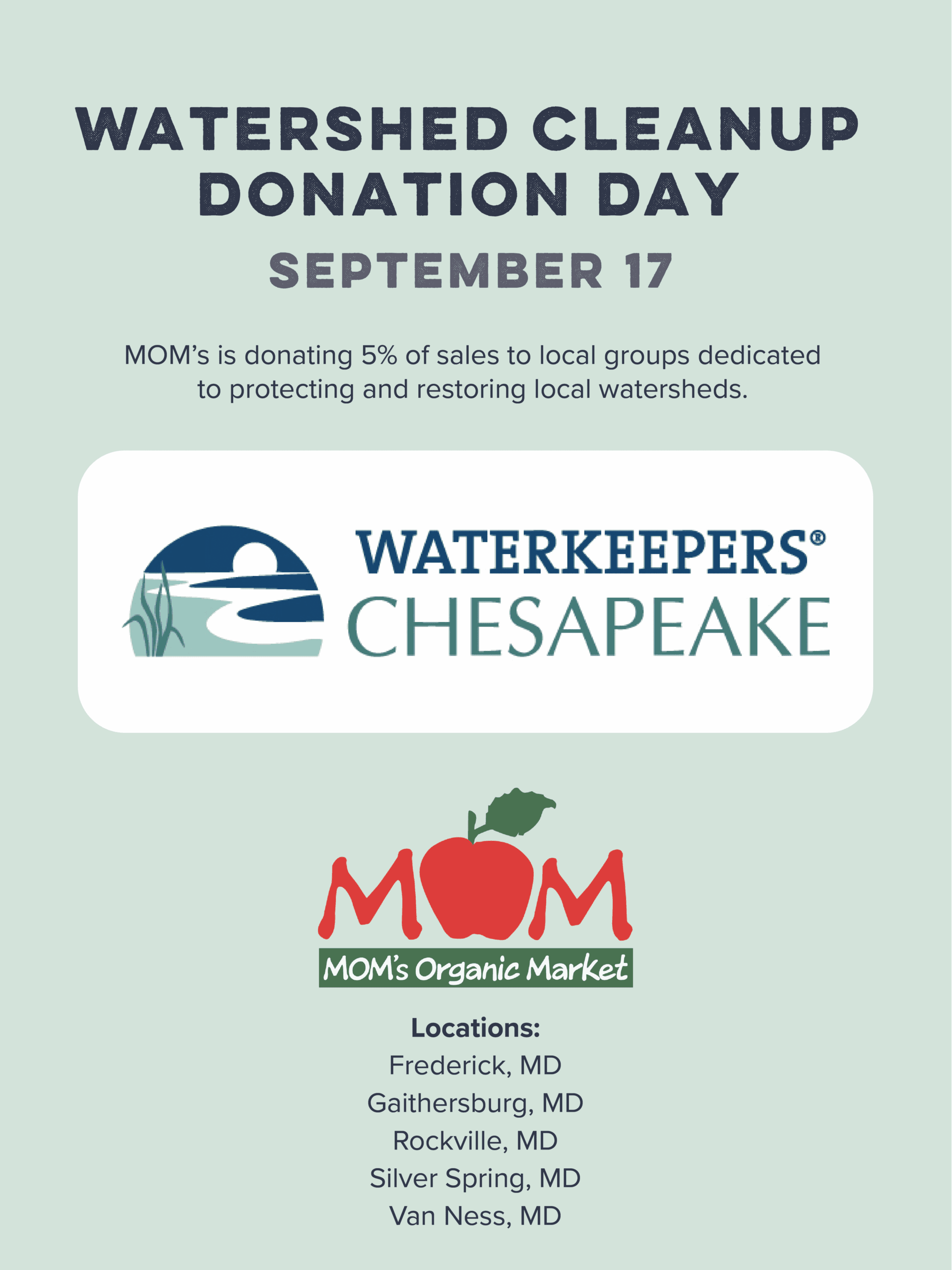 MOM's 5% Watershed Cleanup Donation Day - September 17th - Waterkeepers ...